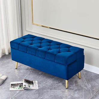 Generic Velvet Upholstered Bench with Storage Space, Padded, Upholstered Bench with Storage Space, for Hallway, Living Room, Bedroom, Choice of Colours,007,80