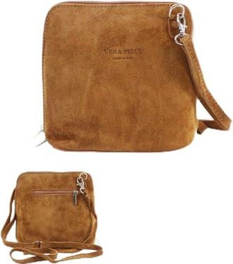 Generic Vera Pelle Sac à bandoulière en daim véritable pour femme, marron