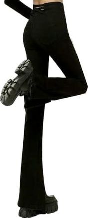 Generic QXDZSW Jeans r&eacute;tro pour femme taille haute et slim fendue jambe large pantalon micro &eacute;vas&eacute; pour femme, Noir, XXL