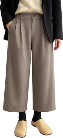 Lazutom Jupe-culotte en laine pour femme - Automne et hiver - Taille haute - Jambe large - Coupe ample - Pantalon court avec taille élastique, gris, 34