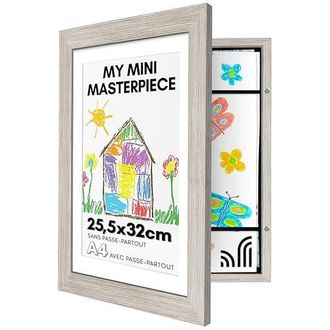 Americanflat Cadre Dessin Enfant &agrave; Changer A4 Bois Flott&eacute; avec Passe-Partout et 25,5 x 32 cm sans Passe-Partout - Cadres avec Ouverture Frontale Pouvant Contenir 1