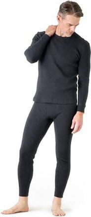 Lapasa Ensemble de sous-Vêtements Thermiques Homme Tissu Gaufré en Coton Chaud Haut Maillot de Corps & Pantalon Bas Automne Hiver Épais M137 Gris Foncé Chiné