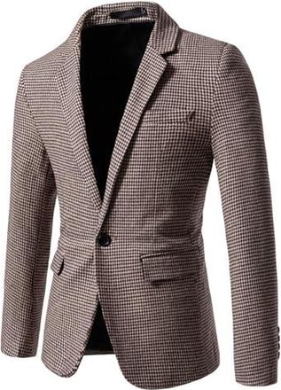 Generic Veste de costume à carreaux pour homme - Automne et hiver - Coupe ajustée, kaki, XXL