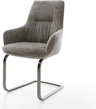 DELIFE Freischwinger Zelia-Flex mit Armlehnen Boucl&eacute; Soft Schlamm Freischwinger flach Edelstahl Taschenfederkern, Esszimmerst&uuml;hle