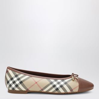 Burberry Beige Highgate Ballerinas aus Check-Canvas und Leder