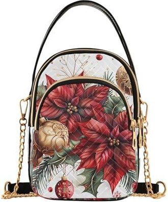 Mnsruu Sac à bandoulière pour femme - Motif fleurs poinsettia de Noël - Petit sac à bandoulière avec sangle réglable