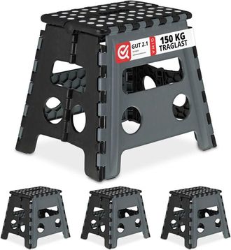 Relaxdays Klapphocker faltbar, 4er Set, Camping Hocker, Badhocker, bis 150 kg, Kunststoff, hbt 30x37x29 cm, grau/schwarz - Relaxdays