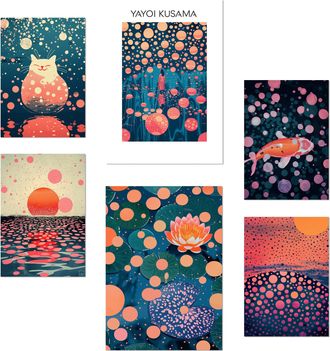 Nacnic 6er-Set Yayoi Kusama Sonnenuntergang Wasser Blau Orange Rot Lila Farben Janapise Poster mit Designillustrationen zur Dekoration der Wände Ihres Zuhaus