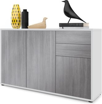 Vladon Sideboard Ben V3, Kommode mit 3 Türen und 2 Schubladen, Weiß matt/Avola-Anthrazit (117 x 74 x 36 cm)