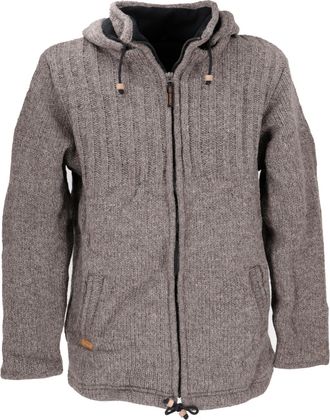 Guru Shop Strickjacke Unisex Wolljacke Nepaljacke Braun - Modell 28, Herren, Wolle, Size:XXL