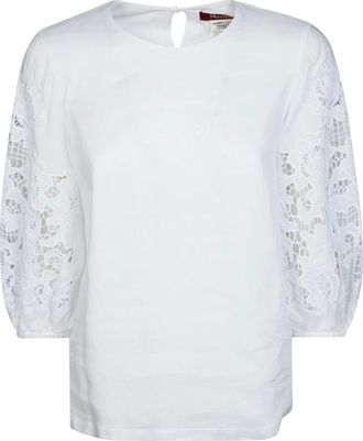 Max Mara Femme, Blouses et Chemises, Blanc, Taille: 38 FR Mstordine T-shirt Lino Manica Macram&eacute;