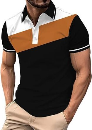 Generic Polo pour homme - Couleur contrast&eacute;e - Manches courtes - Demi-bouton - Col &agrave; revers - Ample - Doux - Extensible - Pour lint&eacute;rieur et lext&eacute;rieur, Orang