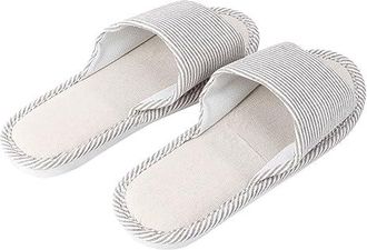 Hemoton Pantoufles En Lin &agrave; Fines Rayures Antid&eacute;rapantes, Semelle &Eacute;paisse En Coton, Couleur Caf&eacute;, Taille 43-44, Quatre Saisons Pour Usage Int&eacute;rieur Confortabl