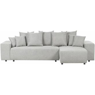 Beliani 3-Sitzer Ecksofa Hellgrau Stoffbezug L-F&ouml;rmig mit Chaiselongue Linksseitig Schlaffuktion Stauraum Dekokissen Wohnlandschaft Polstersofa