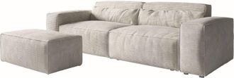 DELIFE Big-Couch Sirpio XL Cord Beige 270x130 cm mit Hocker