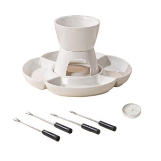 Generico K&auml;sefondue-Set: aus Porzellan, 16 cm, Gabel und Bodenplatte, handgefertigt, aus beheiztem Tisch mit Kerzen, langlebige Keramikkonstruktion, elegantes 