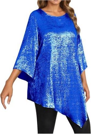 Generico T&uacute;nique brillant pour femme, manches longues, haut de grande taille, &eacute;l&eacute;gant festif, chemisier long, t-shirt d&eacute;contract&eacute; pour leggings, col rond, v&ecirc;te