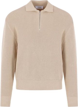 Lardini Homme, Tops, Beige, Taille: M Pull Zipp&eacute; &agrave; Col Polo en Maille C&ocirc;tel&eacute;e