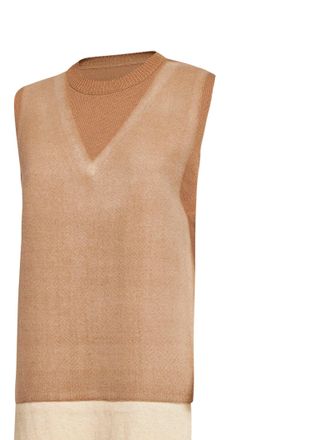 Maison Margiela Colorblock Virgin Wool Sweater Vest - Camel