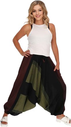 Kunst und Magie Unisex Haremshose OneSize mehrfahrbig Hippie Goa Fair, Gr&ouml;&szlig;e:One Size, Farbe:Braun/Gr&uuml;n/Schwarz