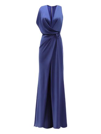 Gemy Maalouf robe longue asym&eacute;trique &agrave; design drap&eacute; - Bleu