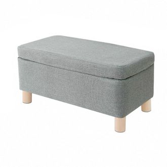 Generic Graue gepolsterte Sitzbank mit weichem Kissen, Massivholzbeinen, großer Stauraum, perfekt für Eingangsbereich, Fußstütze und Wickelhocker, stilvolle W