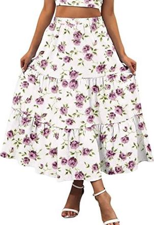 Generic Robe boh&egrave;me 2026 pour femme - Robe &agrave; volants - Imprim&eacute; plage - &Eacute;lastique - Jupe longue &eacute;vas&eacute;e - Poche pliss&eacute;e d&eacute;t&eacute;, violet, XXL