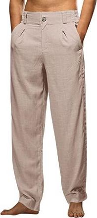 Generic Pantalon formel en lin pour homme, l&eacute;ger &agrave; taille &eacute;lastique, d&eacute;contract&eacute;, &eacute;t&eacute;, plage, mariage, coupe ajust&eacute;e, jambe droite, pantalon habill&eacute; extensibl