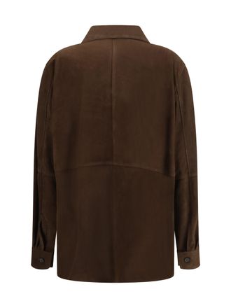 Toteme Womens Shirt Jacket Suede Bark Lambskin Leather