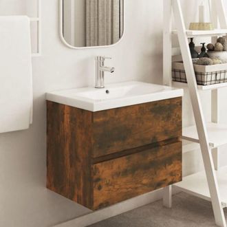 vidaXL Vidaxl - Armoire de lavabo Ch&ecirc;ne fum&eacute; 60x38,5x45 cm Bois ding&eacute;nierie