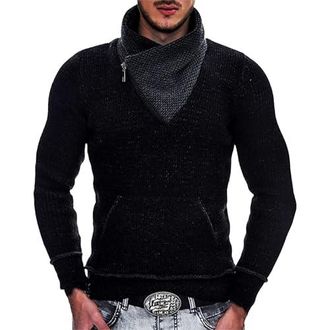 Generic Pull en tricot épais pour homme - Col châle - Anthracite - Col roulé - Manches longues - Tricot torsadé - Style décontracté - Thermique - Col roulé, N