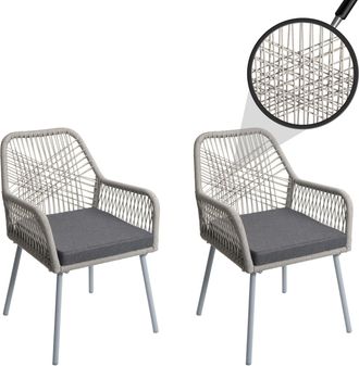 Mendler 2er-Set Gartenstuhl HWC-O12, Outdoor Sitzpolster Aluminium Seilgeflecht Rope - grau, Bezug dunkelgrau