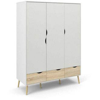 Dmora Kleiderschrank 3 T&uuml;ren Devota, Schlafzimmerm&ouml;bel, Schrank, Garderobe, 147x58 h200 cm, Wei&szlig; und Eiche - Dmora