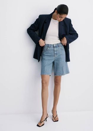 Mango Gerade Denim-Bermudasshorts mit hohem Bund mittelblau - Damen - 32 - MANGO