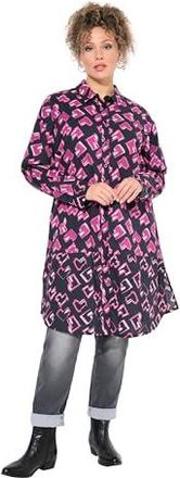 Ulla Popken Longbluse, Herzen, A-Linie, Hemdkragen, Langarm Chemisier Long, Rubis, 54-56 Femmes