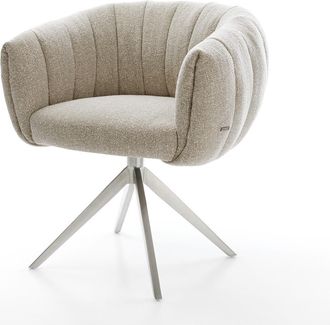 DELIFE Drehstuhl Jada-Flex Webstoff Soft Beige Kreuzgestell breit Edelstahl 360&deg; drehbar Wippfunktion Taschenfederkern, Esszimmerst&uuml;hle