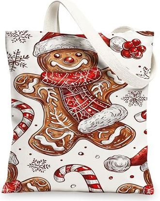 Generic Sacs fourre-tout en toile de pain dépices, motif biscuits festifs, sacs de courses réutilisables, sacs de courses réutilisables, légers et lavables H,