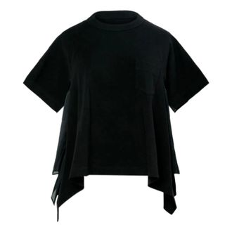 sacai Femme, Tops, Noir, Taille: XL Satin x Cotton Jersey T-Shirt