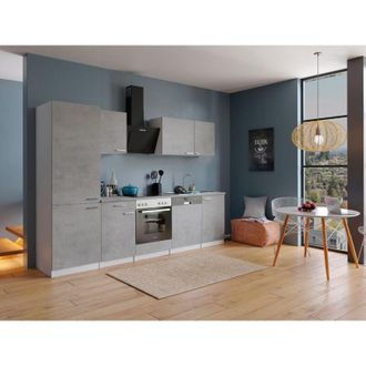 Respekta Küche Küchenzeile Küchenblock Einbauküche Weiß Beton Malia 280 cm Respekta