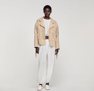 Sandro Velourslederjacke mit Fransen