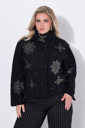 Ulla Popken Sommerjacke Jacke Stickerei kurz Stehkragen Langarm