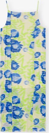 Ganni Robe nuisette en mesh imprim&eacute; Bleu Nylon Recycl&eacute; - Taille 34 - Pour Femme