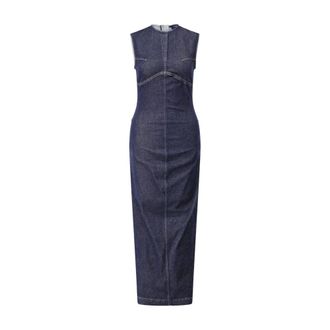 Sportmax Femme, Robes, Bleu, Taille: 38 FR Robe Maxi en Denim avec Couture Buste