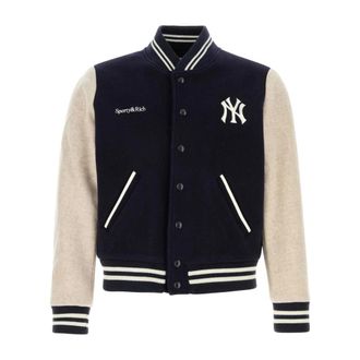 Sporty & Rich Homme, Vestes, Bleu, Taille: L Wool Blend Bomber Jacket