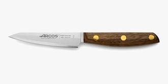 Arcos Couteau dofficeen acier inoxydable. Couteau de cuisine professionnel pour &eacute;plucher les fruits et l&eacute;gumes. Manche en bois dOvengkol 100% naturel FSC. S