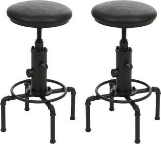 Hhg [NEUWERTIG] 2er-Set Barhocker HHG-557, Barstuhl Tresenhocker h&ouml;henverstellbar drehbar Industrial Metall Kunstleder schwarz
