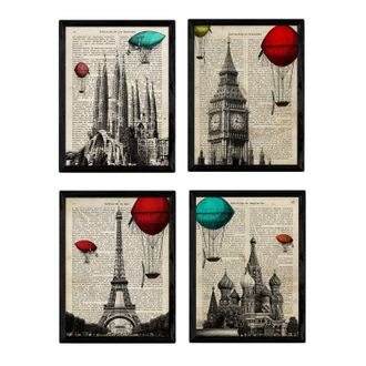 Nacnic Set von 4 Bl&auml;ttern St&auml;dten. London, Barcelona, Moskau, Paris. A4