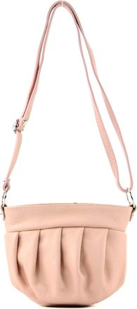 modamoda.de T191 Damen Leder Umhängetasche Schultertasche Klein handmade in Italy, Farbe:Pastellrosa