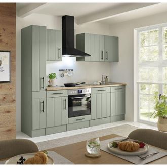 Respekta K&uuml;che Einbau K&uuml;chenzeile Landhaus Gr&uuml;n Anton 250 cm ohne K&uuml;hlschrank Respekta