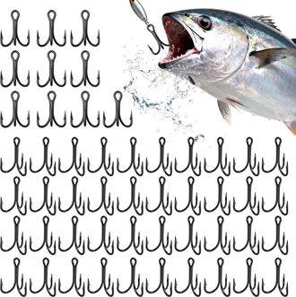 Generic Angelhaken - Drillinge, Salzwasser-Drillinge, Robustes Edelstahlgetriebe | Großer Angelhaken, 50 Stück - für Süßwasser-Salzwasserbarsch, Wels, Forelle